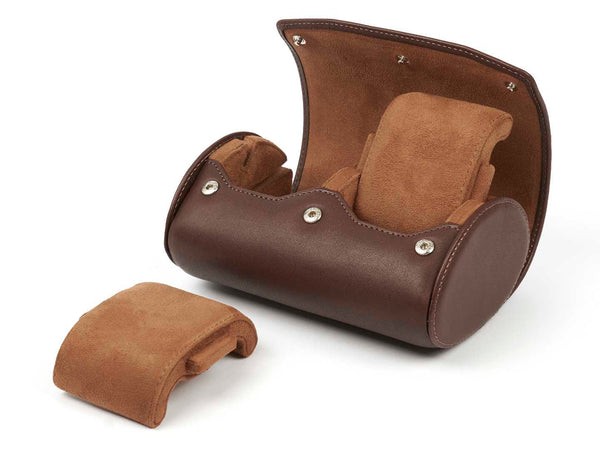 Swiss Watch Box for 2 Watches with Stand Function - Brown Leather - Carapaz