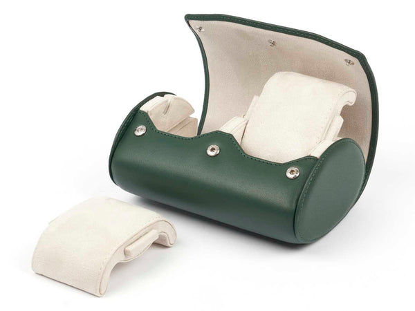 Swiss Watch Box for 2 Watches with Stand Function - Green Leather - Carapaz